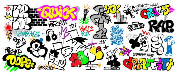 Rap graffiti lettering doodles background Vector Image