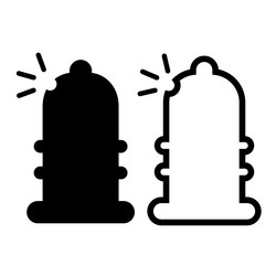 Simple set 2 condom silhouette and outline Vector Image