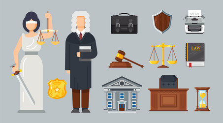 Law justice and order realistic icons set Vector Image