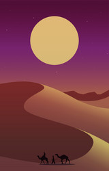 Caravan arabian night desert landscape islamic Vector Image