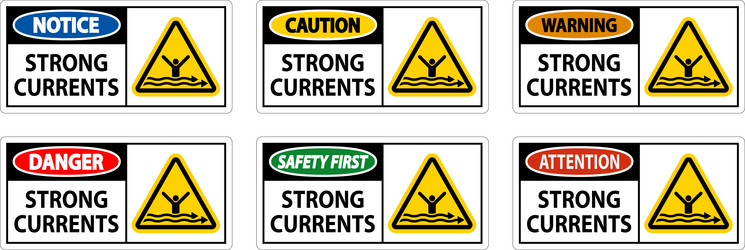 Water safety sign warning - strong currents Vector Image
