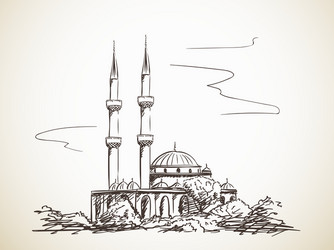 Perspective mosque sketch Royalty Free Vector Image