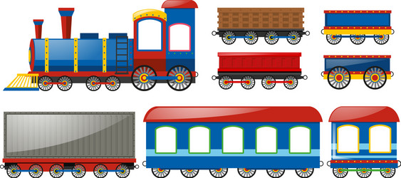 Train and many carts on track Royalty Free Vector Image