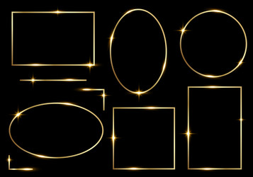 Golden shiny glowing frame isolated over black Vector Image