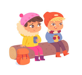 Little girl sitting on log Royalty Free Vector Image