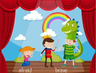 Opposite words for afraid and brave Royalty Free Vector