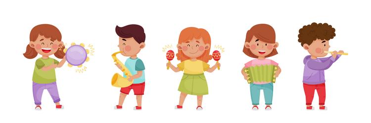 Funny kid characters playing musical instruments Vector Image