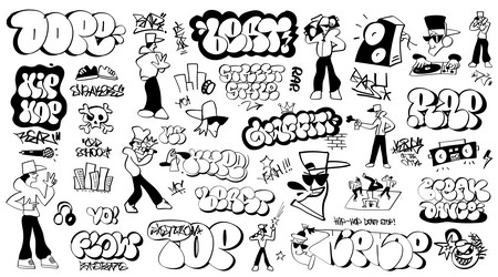 Rap graffiti lettering doodles background Vector Image