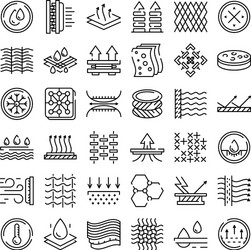 Fabric feature line icons comfort wear Royalty Free Vector