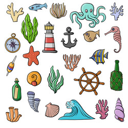 Sea and marine symbol set Royalty Free Vector Image