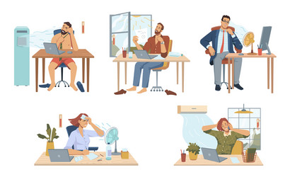 People working in heat exhausted employee Vector Image
