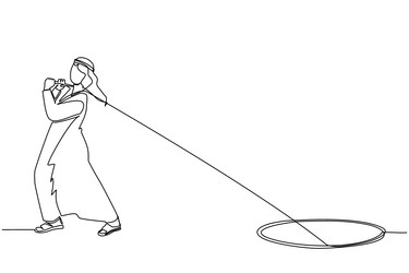 Single continuous line drawing of young arab Vector Image