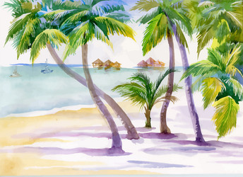 Beach with tropical palm Royalty Free Vector Image