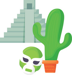 Aztec temple with set icons on white background Vector Image