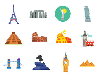 Tourist attraction icons set Royalty Free Vector Image