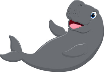 Happy cute cartoon manatee swimming Royalty Free Vector