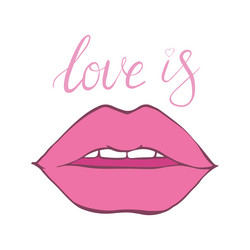 Pink glossy lips white teeth beautiful smile Vector Image