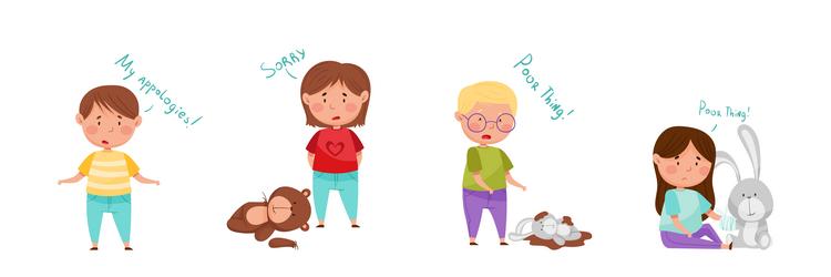 Upset kid feel guilty and sorry expressing regret Vector Image