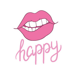 Pink glossy lips white teeth beautiful smile Vector Image