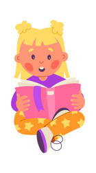 Children read books flat icons set cute kids Vector Image