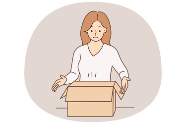 Smiling woman unpack box with order Royalty Free Vector