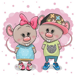 Two cartoon mouses on a heart background Vector Image