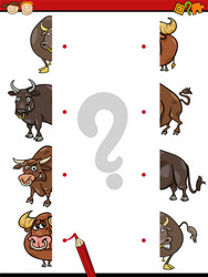 Matching halves game with farm animal characters Vector Image