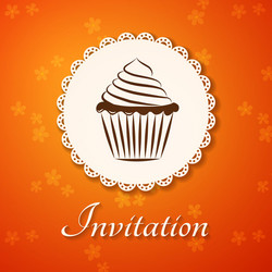 Vintage invitation card with pink cream cake Vector Image