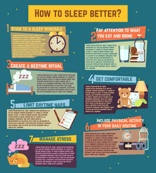 Healthy sleep tips infographics causes Royalty Free Vector