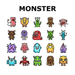 Cartoon monsters funny aliens with horns Vector Image