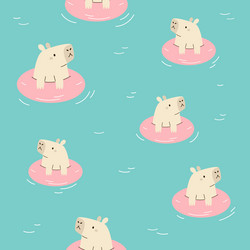 Seamless pattern with cute swimming capybaras Vector Image