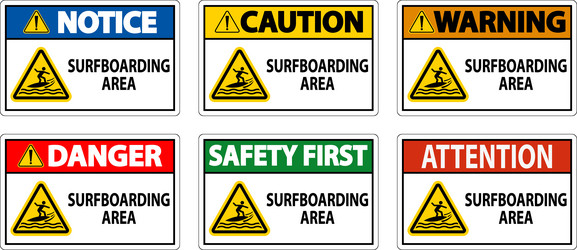 Water safety sign warning - surfboarding area Vector Image