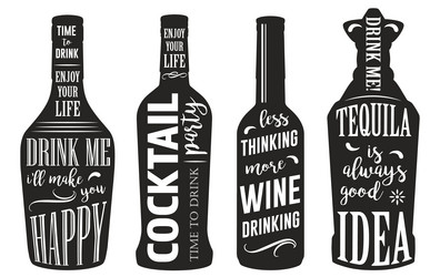 Alcohol bar monochrome set stickers Royalty Free Vector