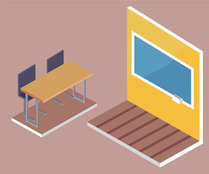 School desk and chair perspective side view Vector Image