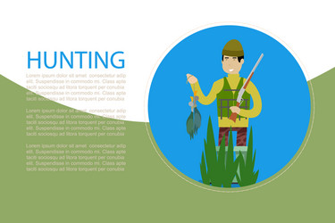 Hunting in forest banner with hunter holding rifle