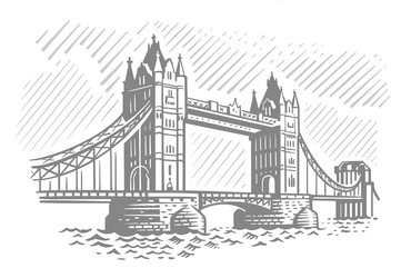 Tower bridge hand-drawn comic Royalty Free Vector Image