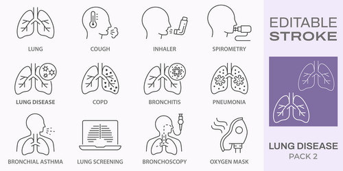 Lung disease icons such as inhaler nebulizer Vector Image