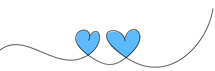 Two blue hearts continuous wavy line art drawing Vector Image