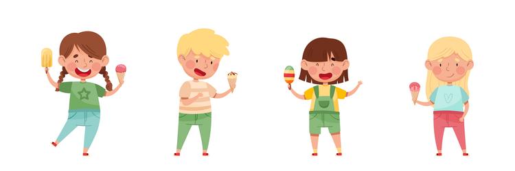 Happy kid character eating ice cream enjoy frozen Vector Image