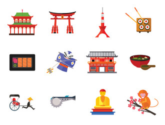 Japan travel icon set Royalty Free Vector Image