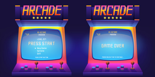 Arcade game screen in retro pixel style gaming Vector Image