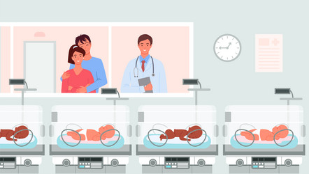 Cartoon doctor neonatologist at newborn baby Vector Image