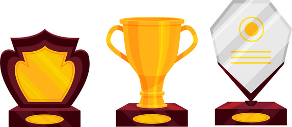 Golden trophy cups and award of different shape Vector Image