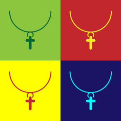 Pop art line christian cross icon isolated Vector Image