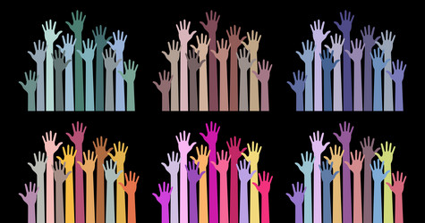 Caring up hands set volunteers emblem Royalty Free Vector