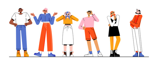 Diverse confused people doubt think Royalty Free Vector