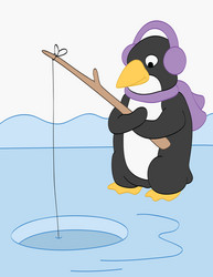 Cartoon penguin fishing on arctic ice Royalty Free Vector