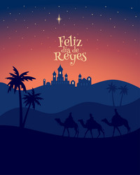 Three kings following the star of bethlehem Vector Image