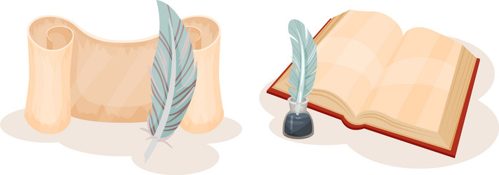 Book in hard cover with paper pages and scroll Vector Image