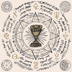 Banner with grail and esoteric masonic symbols Vector Image